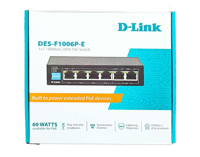 DLINK POE SWITCH 4 PORT (4 NORMAL + 2 NORMAL UPLINK) DESF1006PE